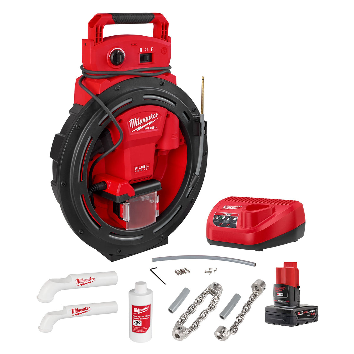 Milwaukee 2519-21 M12 FUEL™ High Speed Chain Snake for 1-1/4”-2” Pipes ...