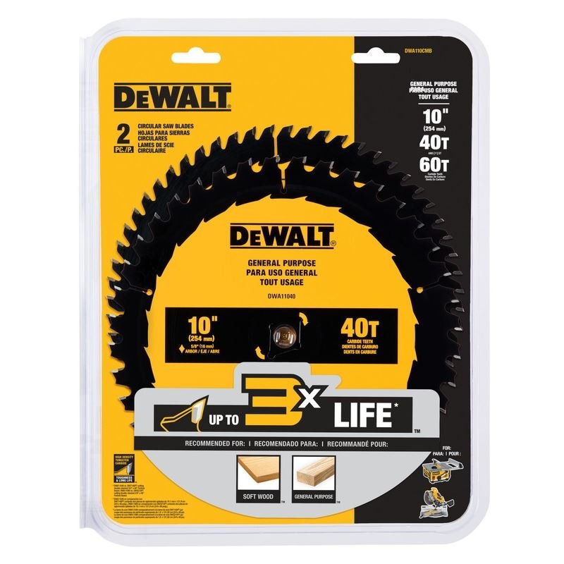DEWALT DWA110CMB 10 in. 40T / 60T General Purpose Combo Pack ...