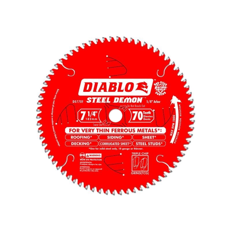 Diablo D0770F 7-1/4 in. x 70 Tooth Steel Demon Metal Cutting Saw Blade ...