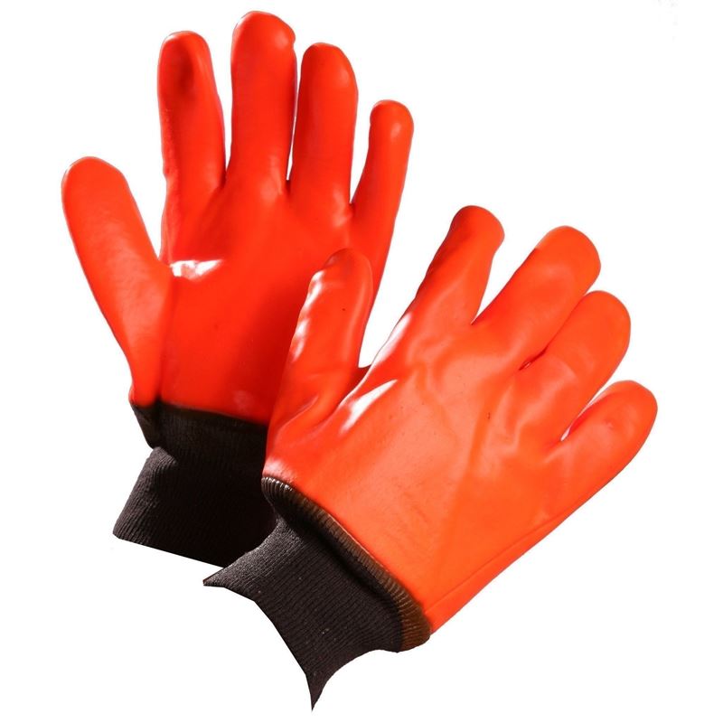 FORCEFIELD Chemical Resistant Gloves, Orange PVC Coated, Knit Wrist ...